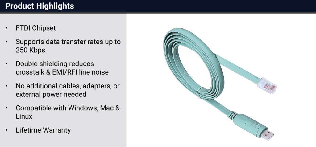 CISCO Compatible USB to RJ45 Console Cable - GigaTech Products